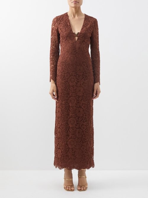 Valentino V-logo Lace Dress - Brown - ShopStyle