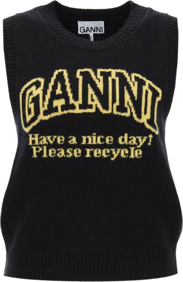Ganni jacquard logo vest - ShopStyle Sweaters