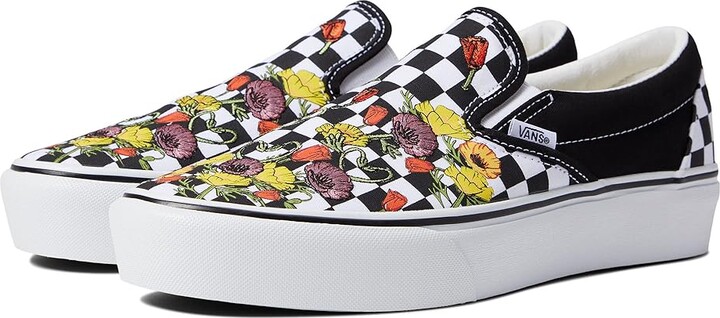 Vans Classic Slip-On Platform (Poppy Checkerboard Black/Multi) Slip on ...
