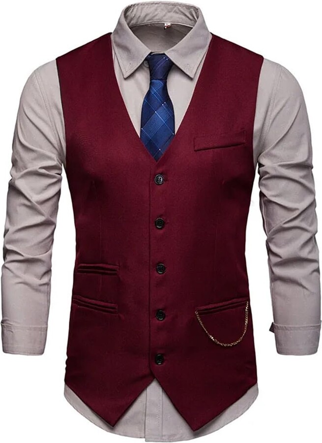 Disimlarl Men Suit Vest Chain Business Slim Groom Waistcoat Wedding ...