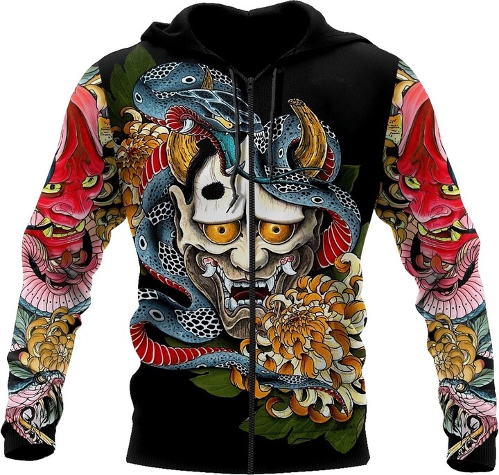 EENYAA Samurai Oni Mask Tattoo Hoodies - ShopStyle