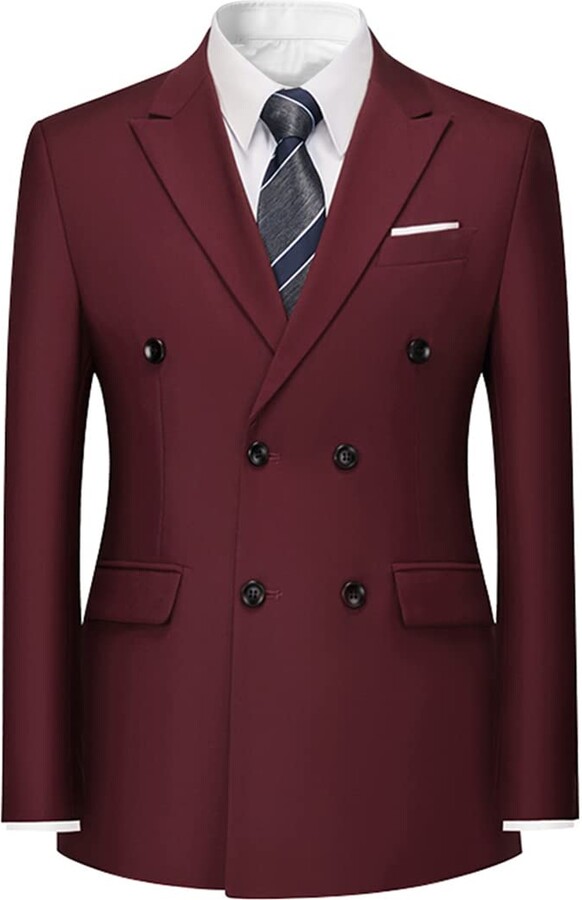 Allthemen Mens Business Suit Jacket Double Breasted Gentleman Slim Fit ...