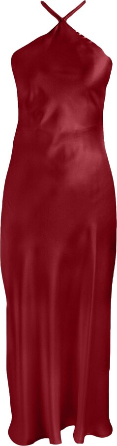 Anaphe - 00'S Backless Silk Halter Dress - Red - ShopStyle