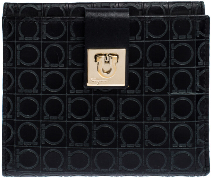 Ferragamo Black Signature Leather Flap Compact Wallet - ShopStyle