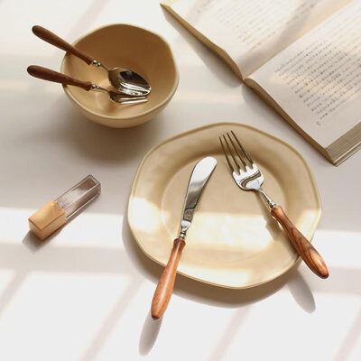 Lark Manor Pearwood Handle Silverware Set - 6-Piece Stainless Steel ...