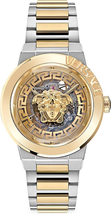 Versace Medusa Infinite 40MM Two Tone Stainless Steel Skeleton Bracelet ...