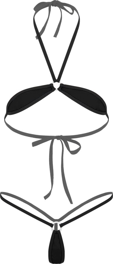 CHICTRY Womens Sheer Mini Micro Bikini Set Wrap Around Top Brazilian G ...