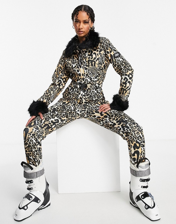 ASOS 4505 ski all in one ski suit with detachable fur trims in animal ...