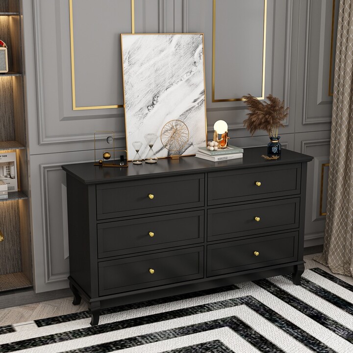 Timechee Lacquer Dresser for Bedroom with Deep Drawers Wooden 6 Drawers ...