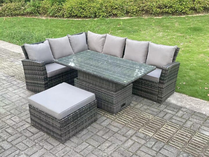 Fimous 7 Seater Rattan High Back Adjustable Rising Lifting Dining Table ...