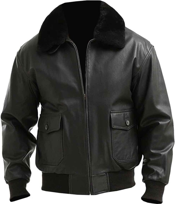 Ultimate Leather Mens Bomber Aviator Flight Black Distressed Leather ...