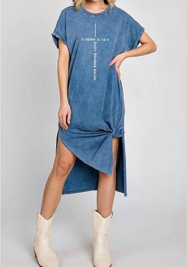 Hrt & Luv John 3:16 Never Ending Love Tee Shirt Dress In Washed Blue ...