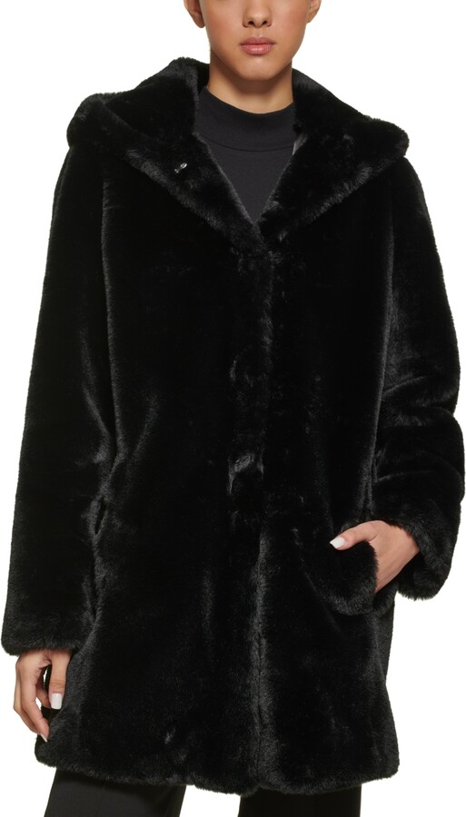 DKNY Women's Hooded Faux-Fur Coat - ShopStyle