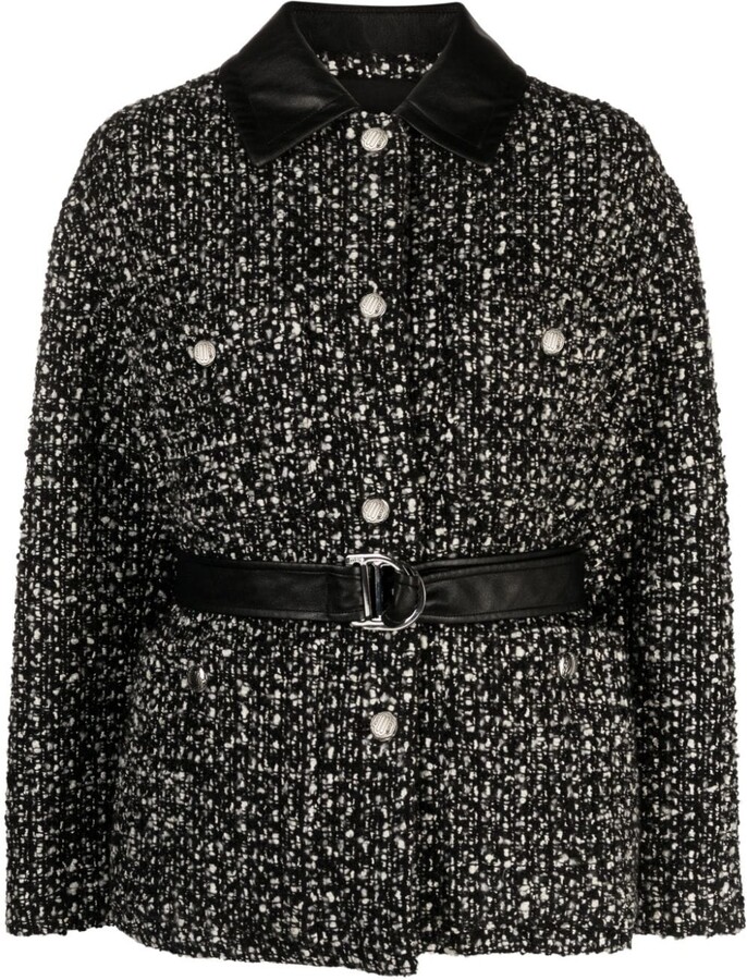 Maje Belted faux leather-trim tweed jacket - ShopStyle