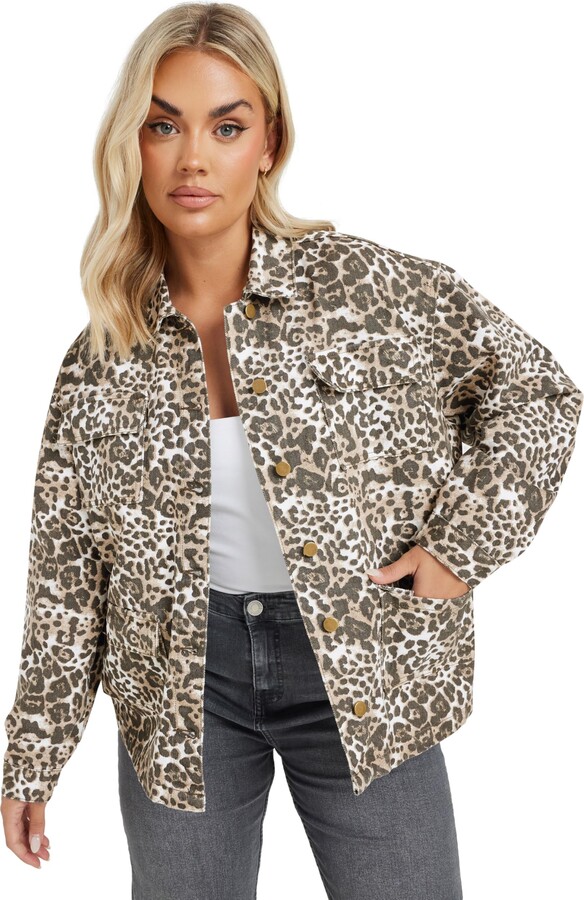 Yours Curve Natural Leopard Print Twill Jacket - Women's - Plus Size ...