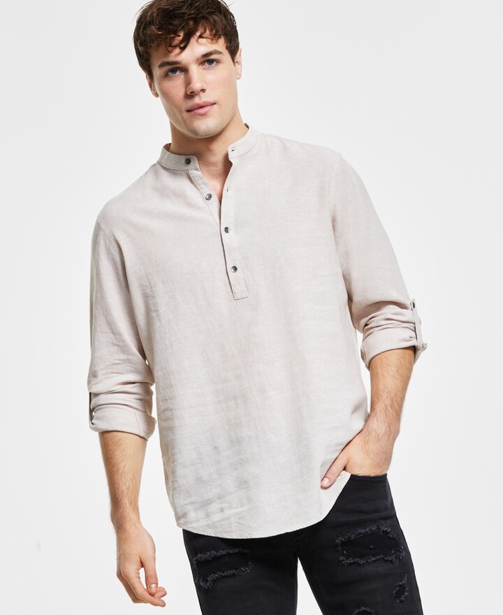 INC International Concepts Men's Regular-Fit Linen Popover Shirt ...