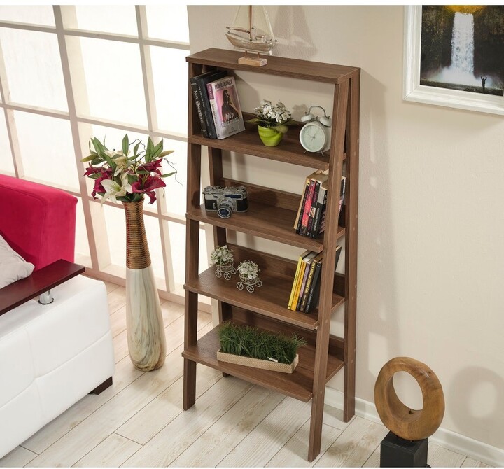 Homedora Conk 5 Tier Modern Ladder Bookshelf Organizers, Wood Frame ...