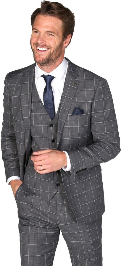 SIRRI Men’s Check Windowpane Slim Fit Grey Suit Jacket - ShopStyle