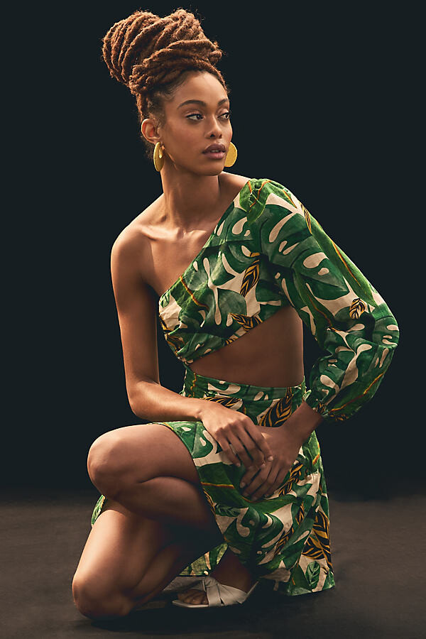 Farm Rio Tropical Leaves One-Shoulder Cutout Dress Green - ShopStyle