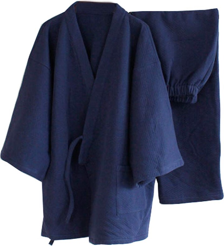 thefancypumpkin Thicker Kimono Pajamas Suit Loose Men's Japanese Style Robe [Size M Navy ...