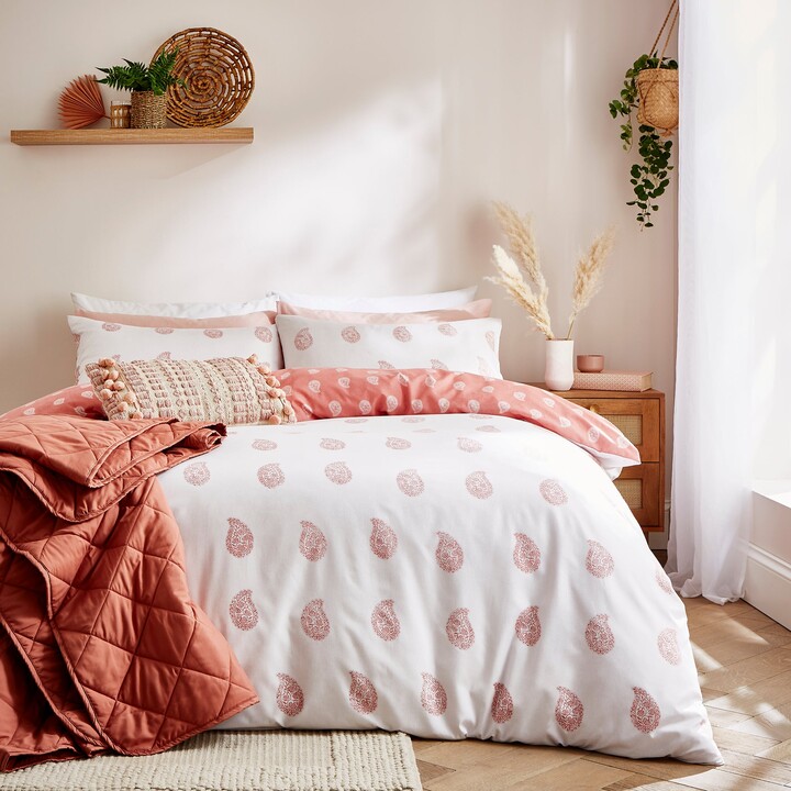Dunelm Paisley Block Print Duvet Cover & Pillowcase Set Clay - ShopStyle