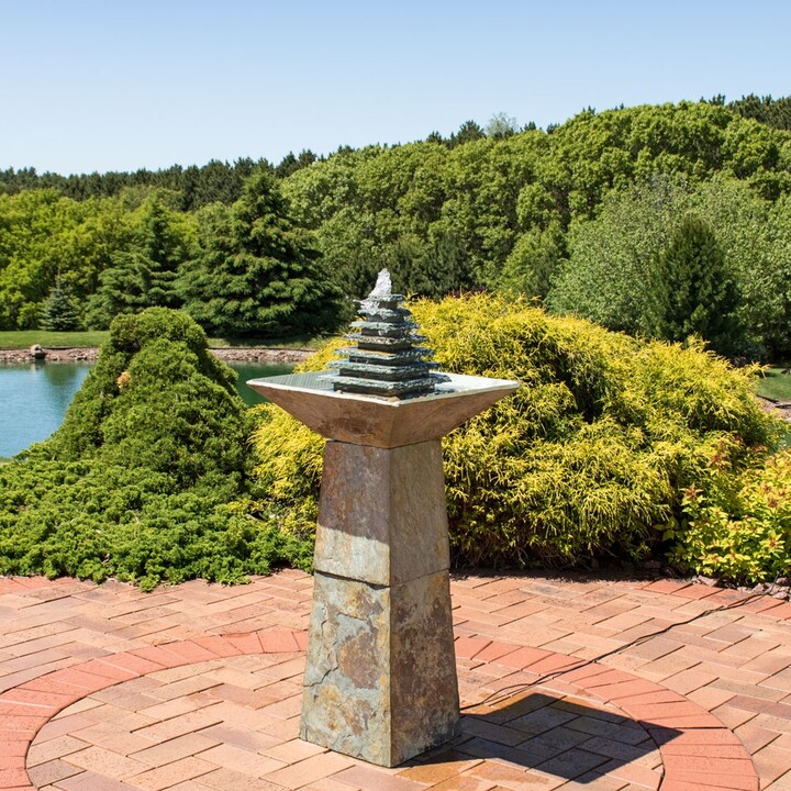 Sunnydaze 40" Outdoor Layered Pyramid Water Fountain with LED ...