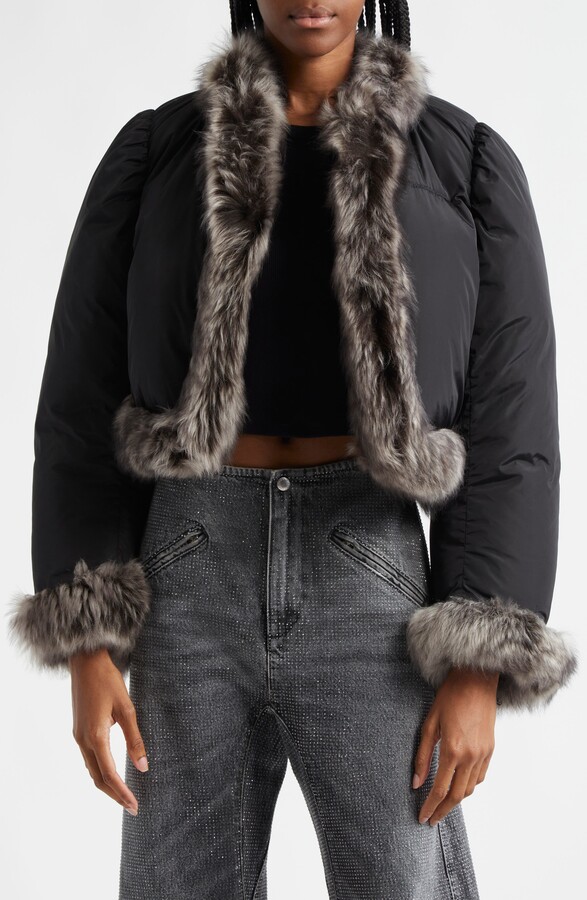 Alexander Wang Crop Puffer Jacket with Genuine Shearing Trim ...