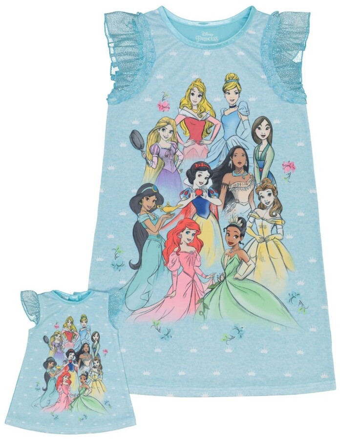 Disney Princess Little Girls Nightgown with Matching Doll Gown, 2 Piece ...