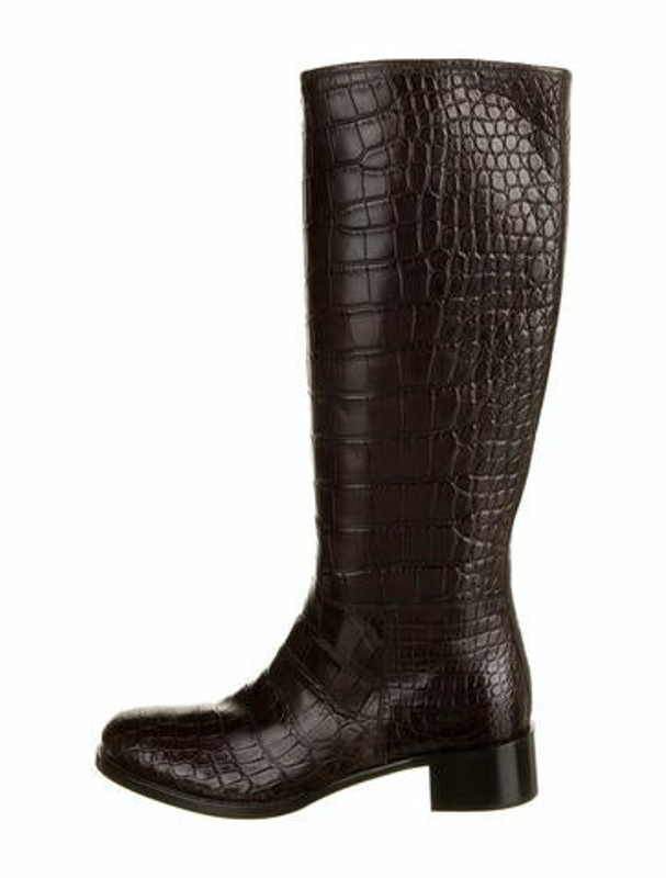 Prada Embossed Leather Riding Boots Brown - ShopStyle