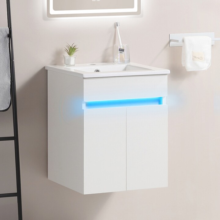 Simplie Fun Elegant 16" Bathroom Vanity with Radar Sensing Light and ...