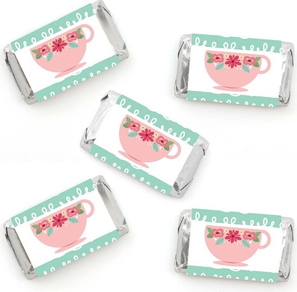 Big Dot of Happiness Floral Let’s Par-Tea - Mini Candy Bar Wrapper Stickers - Garden Tea Party ...