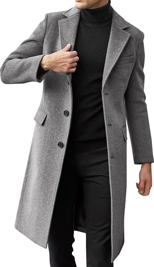 Generic Mens Trench Coat Wool Blend Top Pea Coat Winter Long Single ...