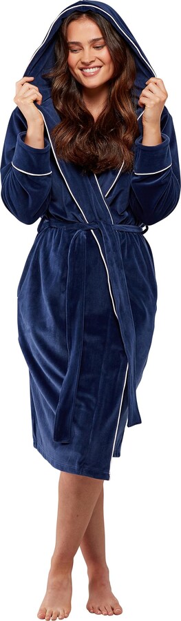 Wysteria Lane Women's Velour Super Soft Hooded Dressing Gown (M/L (14 ...