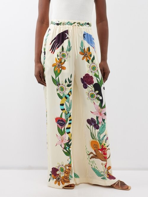 ALÉMAIS X Meagan Boyd Printed Silk-satin Wide-leg Trousers - ShopStyle