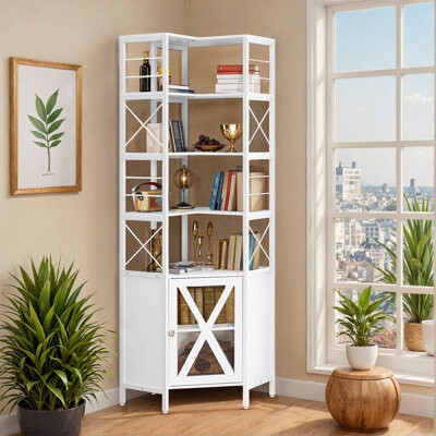 17 Stories 7 Tier Standing Display Corner Shelf Bookcase With Storage ...