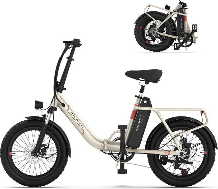 Ltmate Global Inc. Off White Electric Bike, 20" Fat Tire Step-Thru Electric Bicycle, 900W Peak ...