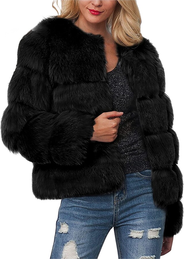 Women Coats TIMEMEAN Womens Coats Fuzzy Fleece Faux Fur Hooded Zipper ...