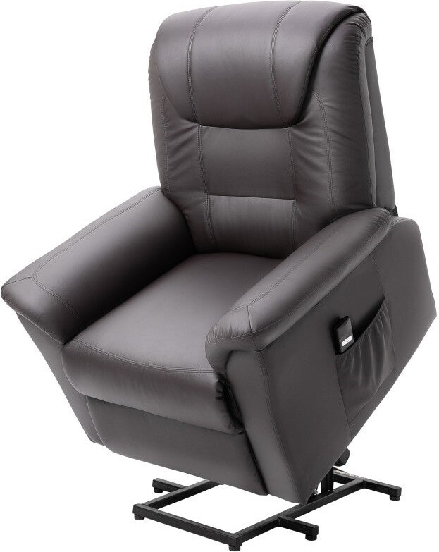 Brown Electric PU Leather Power Lift Chair with Remote Control & Side ...