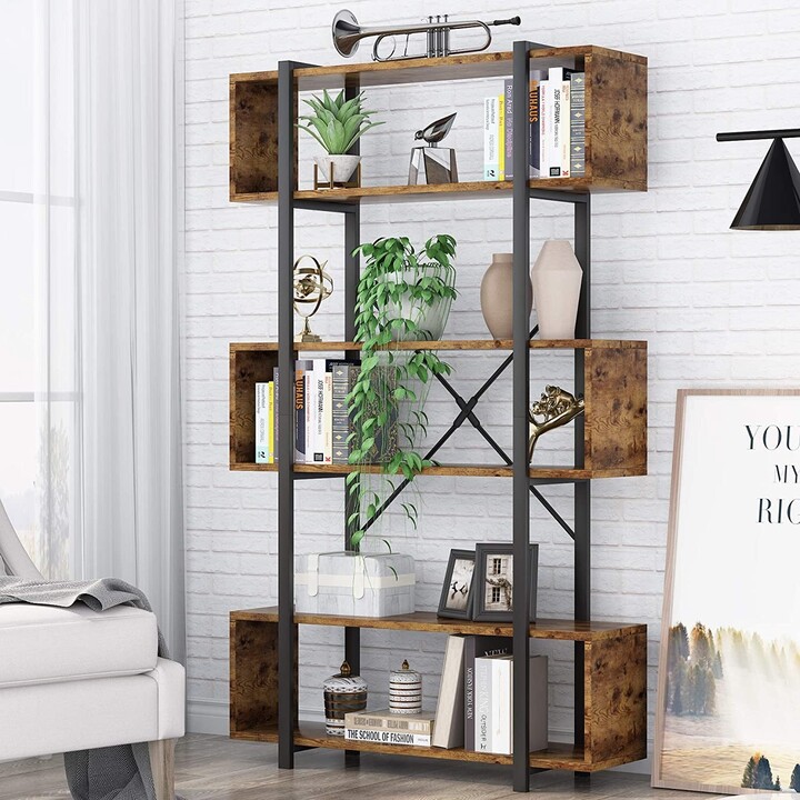 Farfarview Bookcase with Divider,Wooden Standing Bookshelf,Display ...