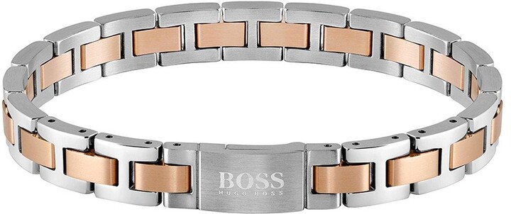 HUGO BOSS Metal Link Essentials Stainless Steel and Rose Gold Bracelet ...
