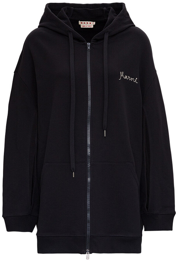 Marni Logo Embroidered Slit Detail Hooded Jacket - ShopStyle