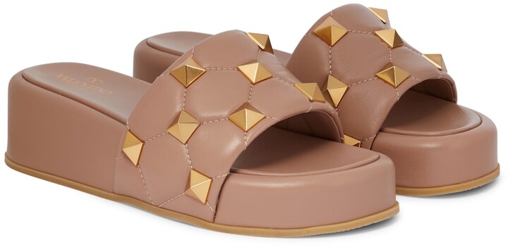 Valentino Garavani Roman Stud leather platform slides - ShopStyle