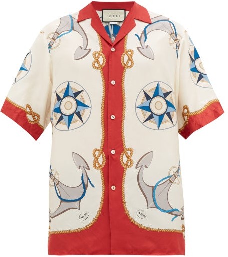 Gucci Compass And Anchor-print Silk-satin Shirt - White Multi - ShopStyle