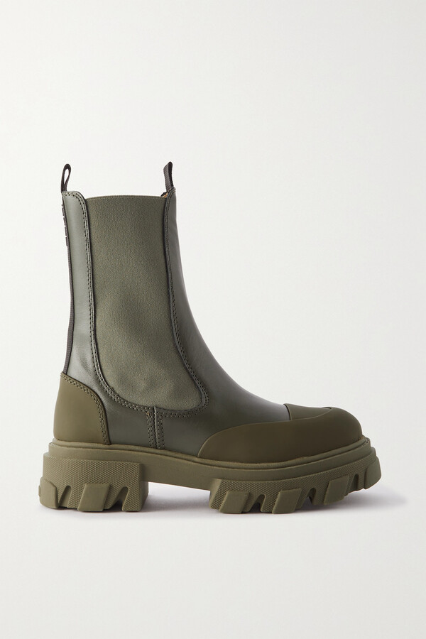 Ganni Paneled Nubuck And Leather Chelsea Boots - Green - ShopStyle