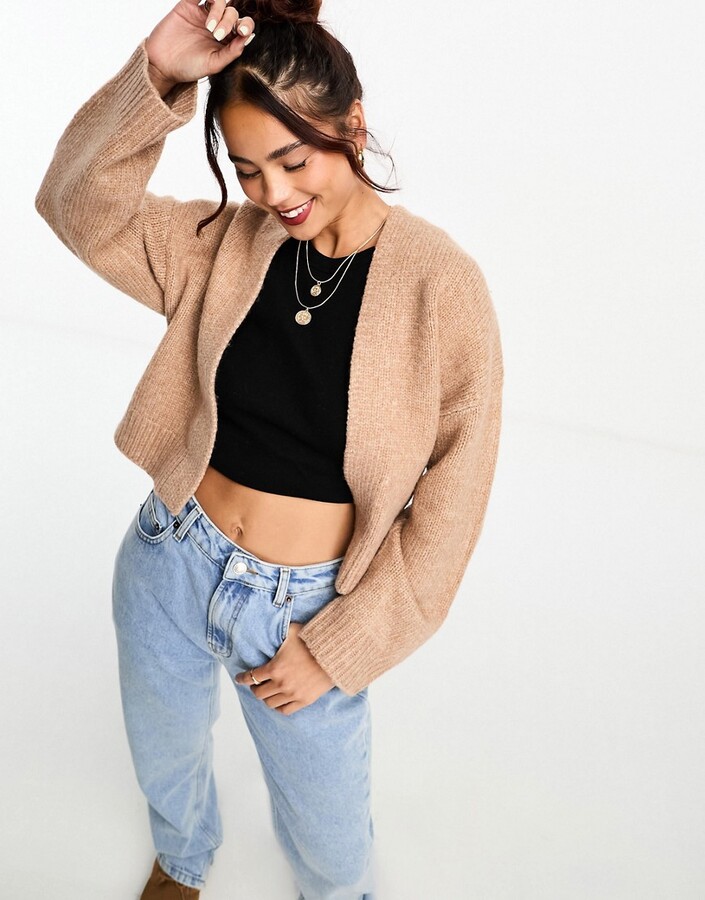 ASOS DESIGN boxy edge to edge cardigan in camel - ShopStyle