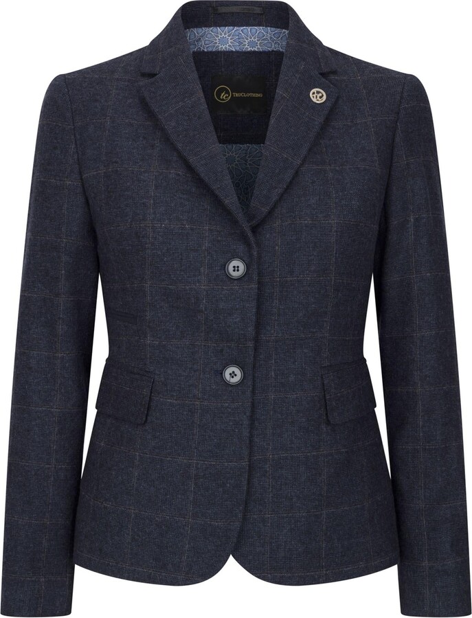 TruClothing Women's Blazer Wool Blend Tweed Herringbone Checkered ...