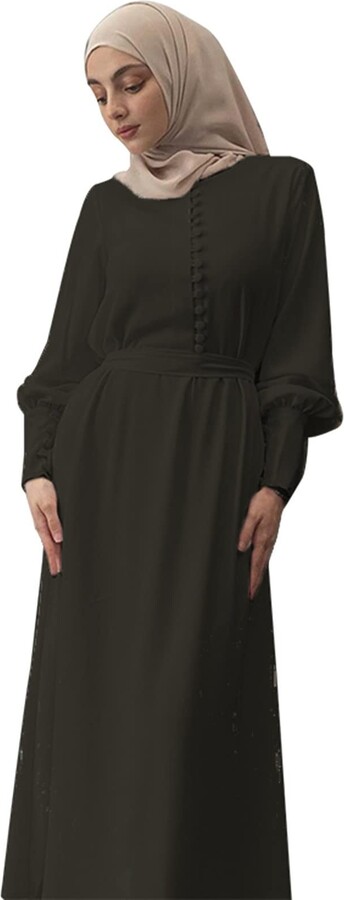 VESNIBA Muslim Traditional Dress Womens Chiffon Dubai Kaftan Dress Long ...