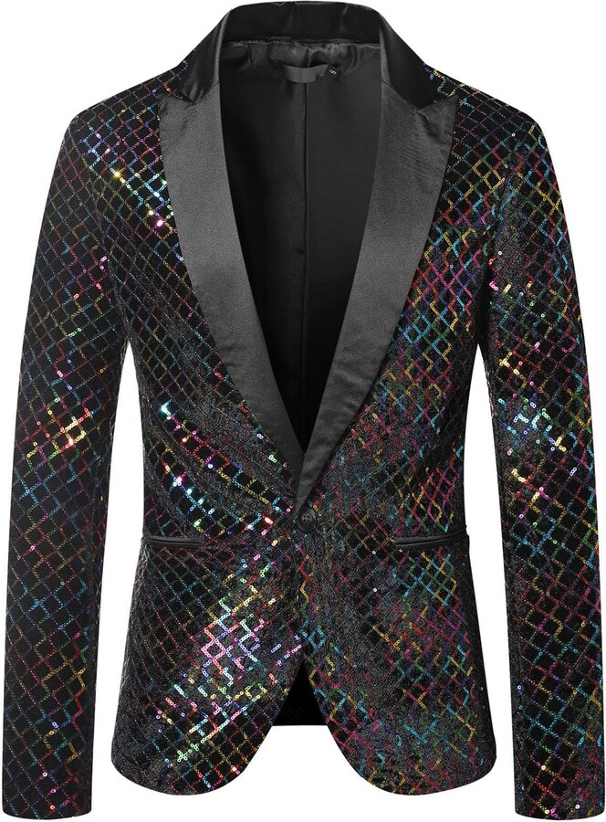Mymyguoe Glitter Jacket Men's Suit Jacket New Year's Eve Party Fancy ...