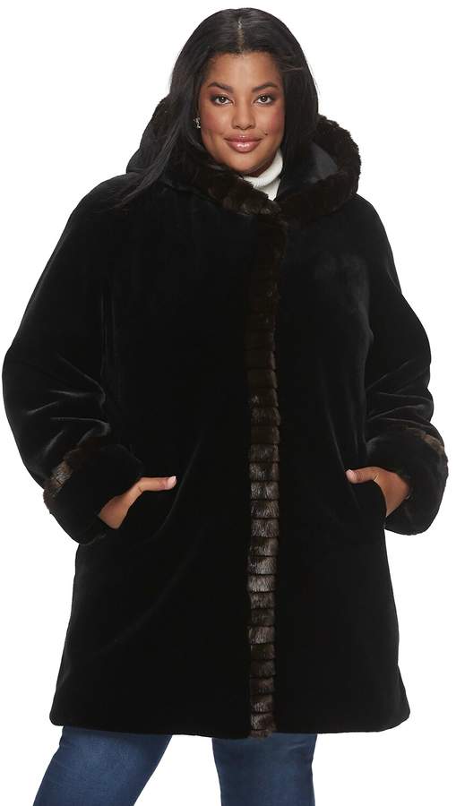 Gallery Plus Size Hooded Faux-Fur Coat - ShopStyle