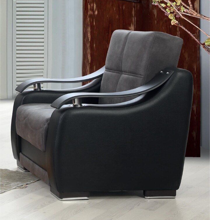 Boston Grey and Black Upholstered Convertible Arm Chair with Storage ...